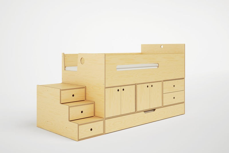 Kid's Semi-Lofted Storage Bed with Stairs | Casa Kids
